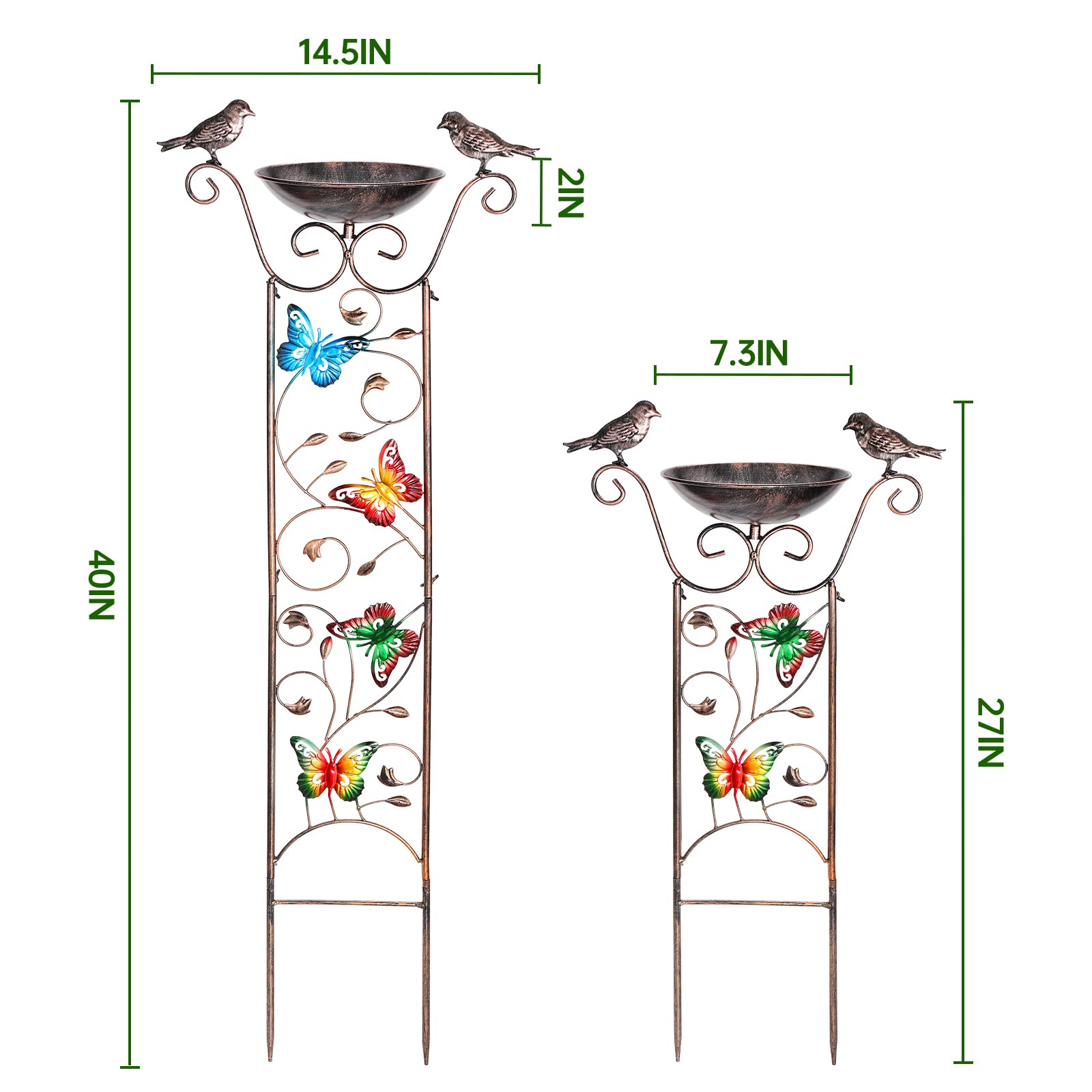 Desgully Bird Bath with Garden Trellis for Climbing Plants Outdoor, with Decorative Butterflies Free Standing Detachable Bird Feeder Bowl Bird Baths for Outdoors Antique Iron