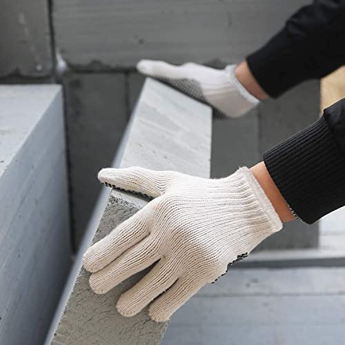 Evridwear Cotton Polyester String Knit Shell Safety Protection Work Gloves for Painter Mechanic Industrial Warehouse Gardening Construction Men & Women 12 Pairs, With one Side Dots, L Size