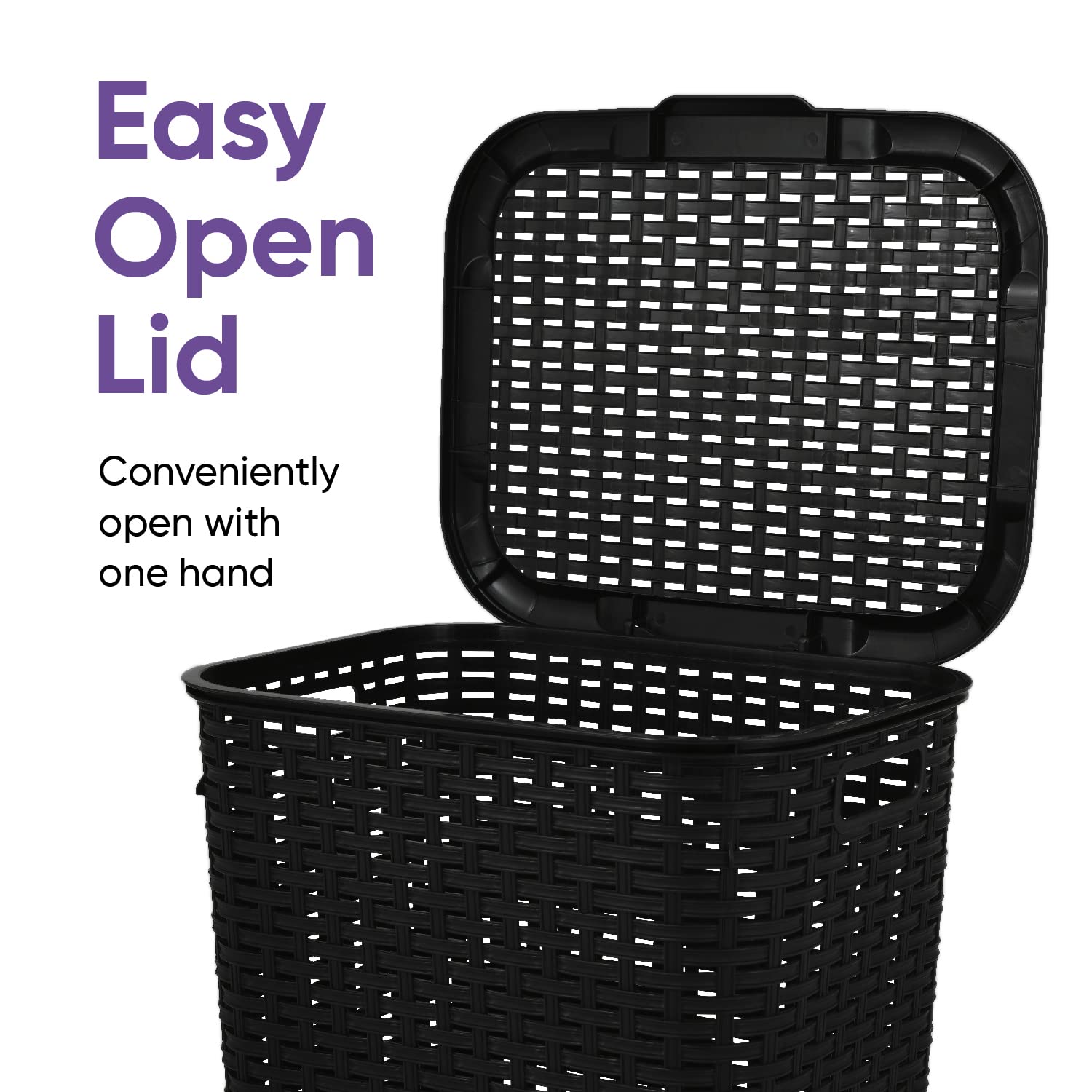 Laundry Hamper Basket With Lid 60 Liter - Deluxe Wicker Style White Color - 1.70 Bushel Bin With Cutout Handles To Storage Dirty Cloths in Washroom Bathroom, Or Bedroom. By Superio
