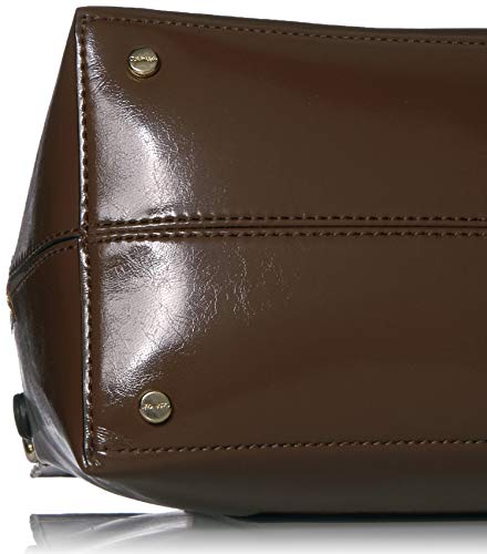 Calvin Klein Neat Glazed Patent Statement Satchel, Walnut