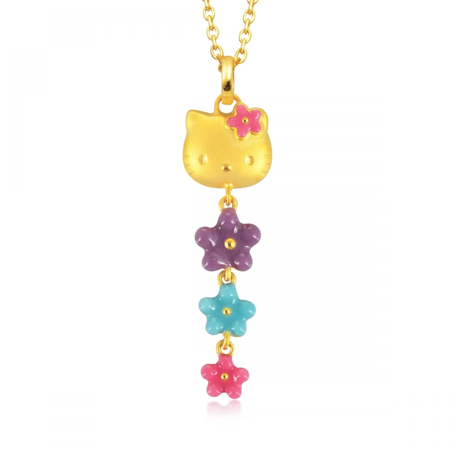 CHOW SANG SANG Sanrio 999.9 24K Solid Gold Hello Kitty with Flowers Pendant for Women 75426P [Not Include the Necklace]