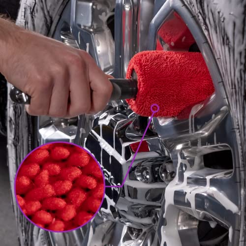 VIKING Wheel Brush or Rim Brush for Car, Metal Free, Red, 2.5 Inch x 14.3 Inch