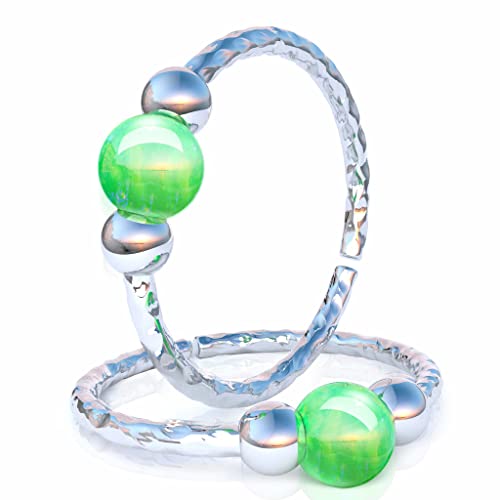 Silver Hoop Earrings - Dainty Hoop Earrings with Green 3mm Opal - Small 20 Gauge Cartilage Earring - A Pair Of 2 Huggie Hoop Earrings