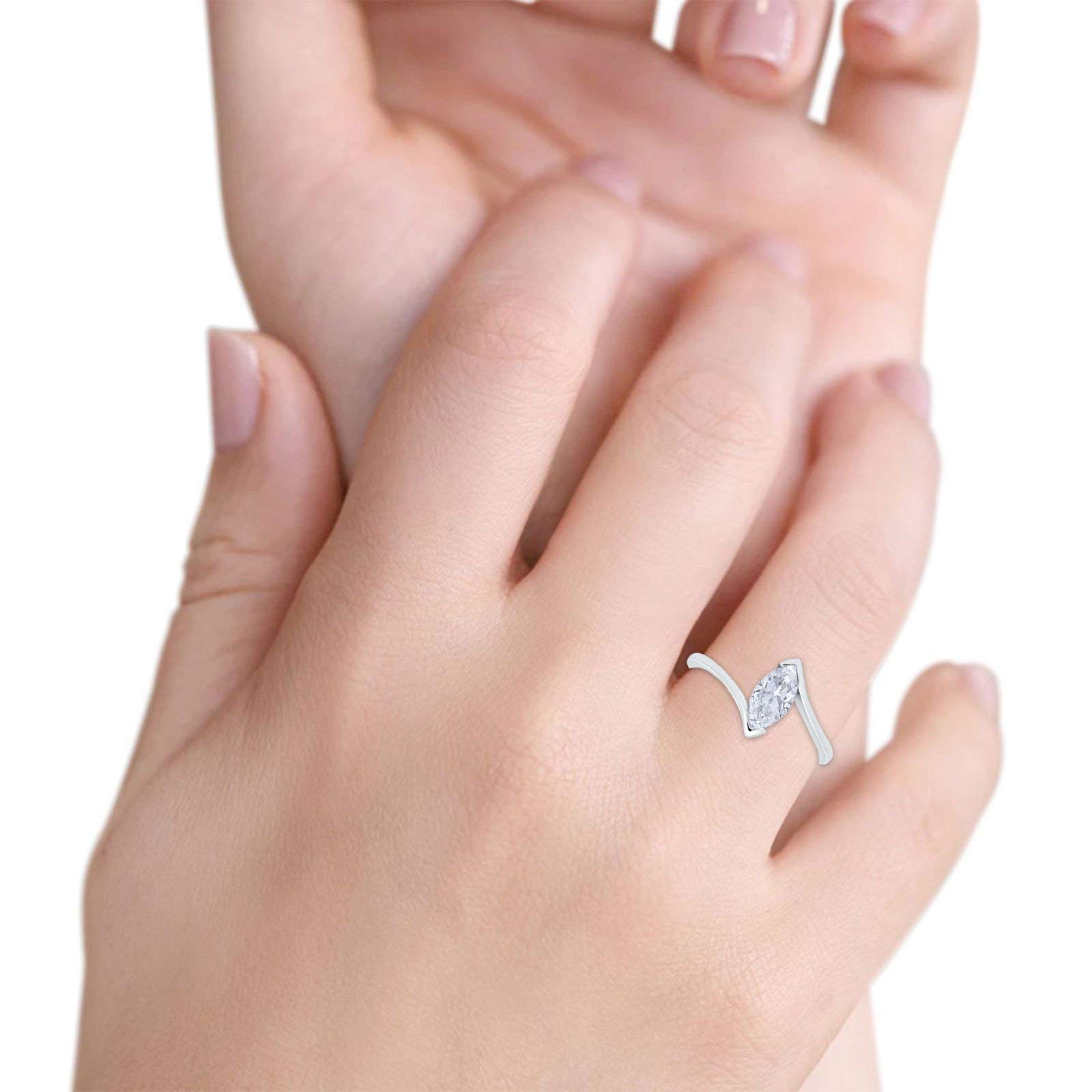 Blue Apple Co. Simulated Cubic Zirconia Size-5 Solitaire Marquise Swirl Wedding Engagement Ring Marquise Round CZ 925 Sterling Silver