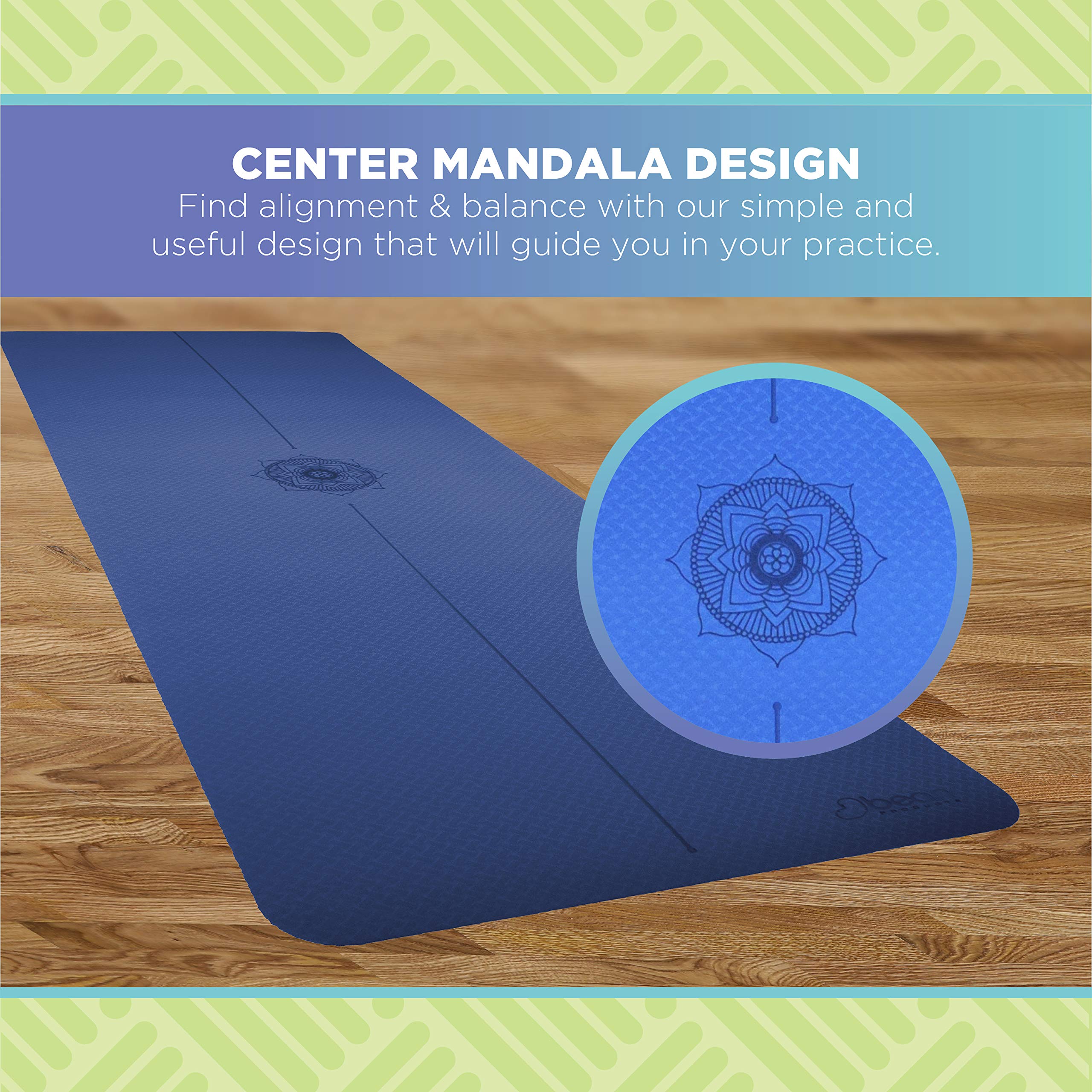 Bean Products SuperLite TPE Yoga Mat | Centering Mandala Design | Extra-long | Non-skid, Slip Resistant | Earth-friendly exercise gym mat | (4mm thick x 24” wide x 72” long) | Grass Green…