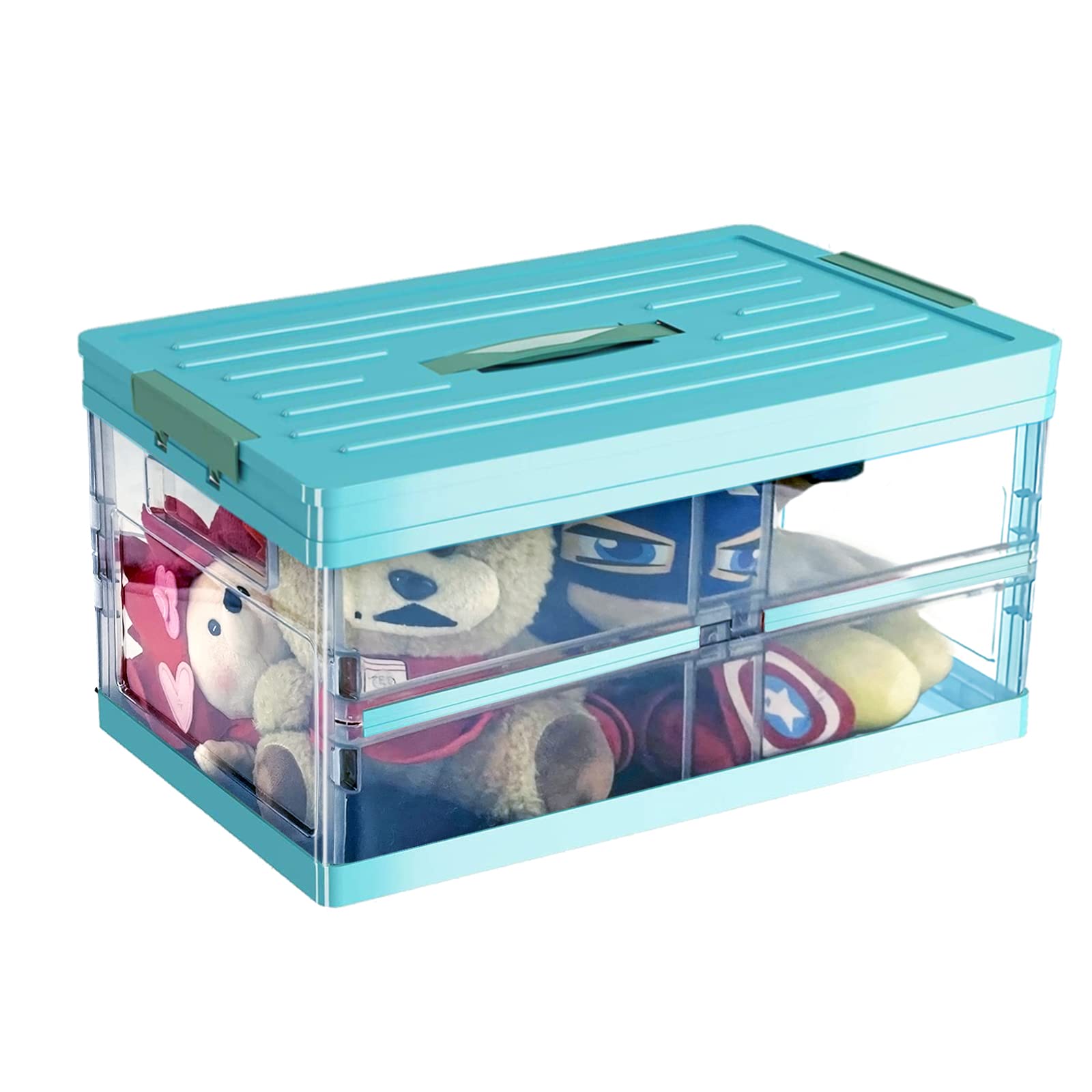 MineSign Foldable Storage Bins with Lid Stackable Plastic Storage Crate Folding Storage Container for Home Closet Bedroom Kitchen Camping Bins with Build in Handle Medium Blue