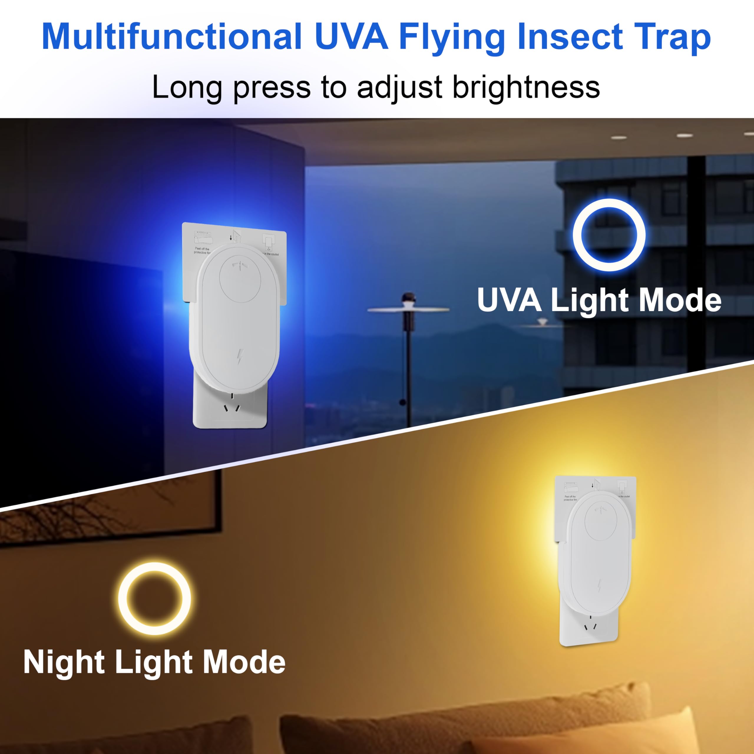 Fly Trap Indoor - Fruit Fly Traps for Indoors Plug-in Flying Insect Trap for Mosquito, Flies, Fruit Flies, Gnats, Moths with 4 Sticky Traps (1 Device + 6 Glue Cards)