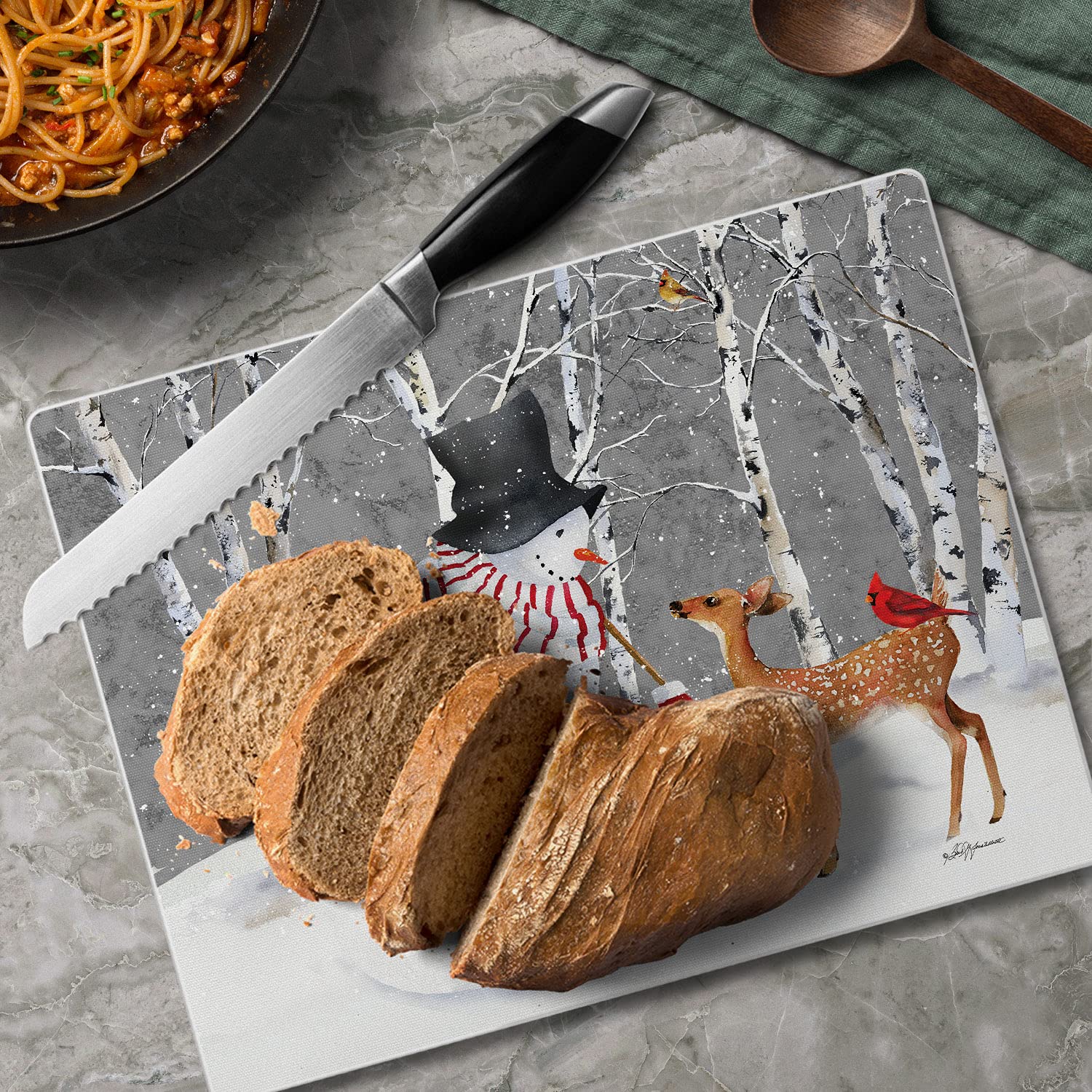CounterArt Snow Day 3mm Heat Tolerant Tempered Glass Cutting Board 10β x 8β Manufactured in the USA Dishwasher Safe