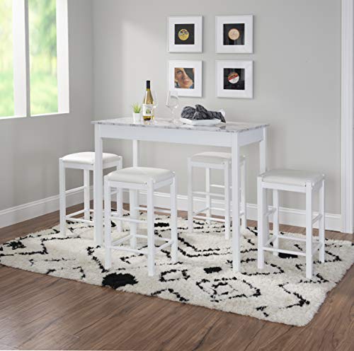 Linon White 3 Piece Faux Marble Tavern Set
