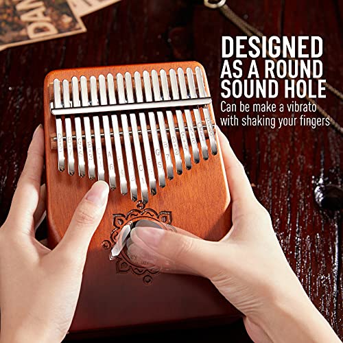 Byla Kalimba 17 Solid Wood Mahogany Portable Thumb piano Finger piano Gradient Brown Mbira Calimba Marimba Musical Instruments for Adults and Beginners