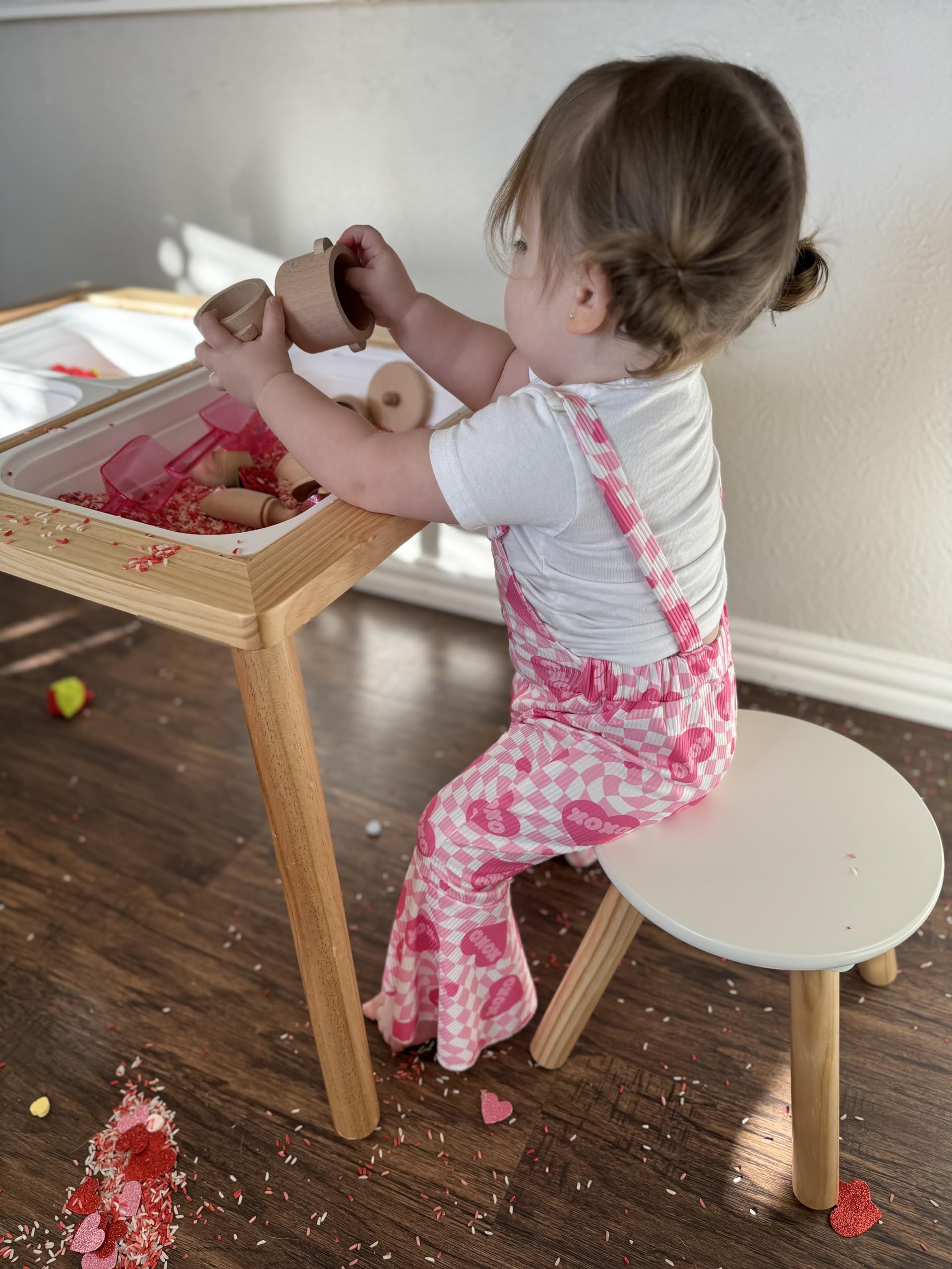 Beright Kids Table and Chair Set, Indoor Sensory Table with 2 Chairs and 3 Storage Bins, Play Sand Water Table for Toddlers, Wooden Activity Table, for Birthday, Christmas