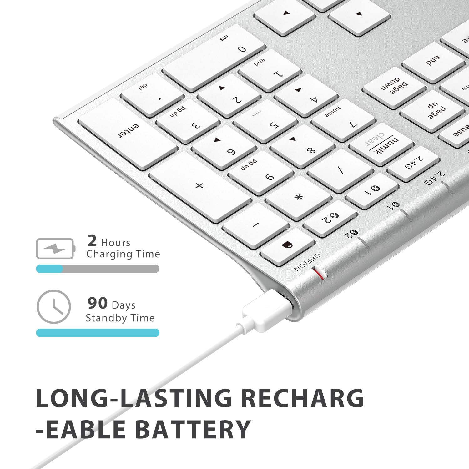 Bluetooth Keyboard, iClever DK03 Wireless Keyboard Multi-Device Keyboard, Dual Mode (Bluetooth 4.2 + 2.4G) Ultra-Slim Full-Size Keyboard for Mac, iPad, Apple, Android, Windows, Connect Up To 3 Devices