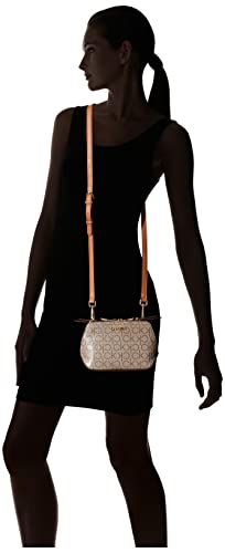 Calvin Klein Lucy Triple Compartment Crossbody, Almond/Taupe/Caramel Embossed