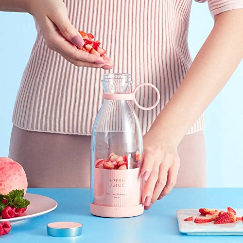 Portable Mini Blender with Wireless Charging for Home, Office & Outdoor 350ml, Spillproof, Travel Bottle for Juice, shakes and smoothies (PINK)