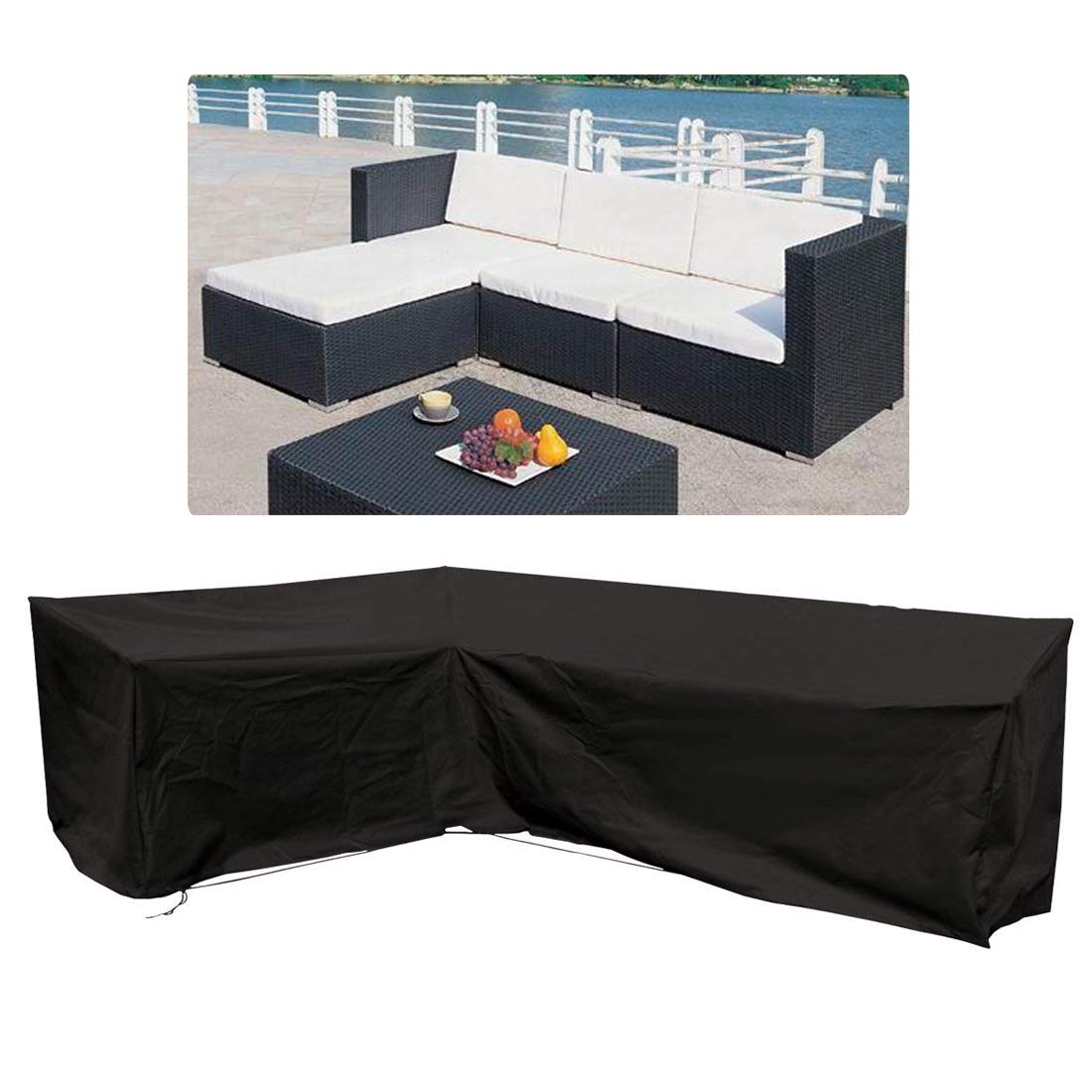 FLR Patio Furniture Cover 87(Left) x112(Right) inches L-Shaped Sectional Sofa Cover Waterproof Dustproof Furniture Protection Corner Sofa Cover for Outdoor Indoor Veranda