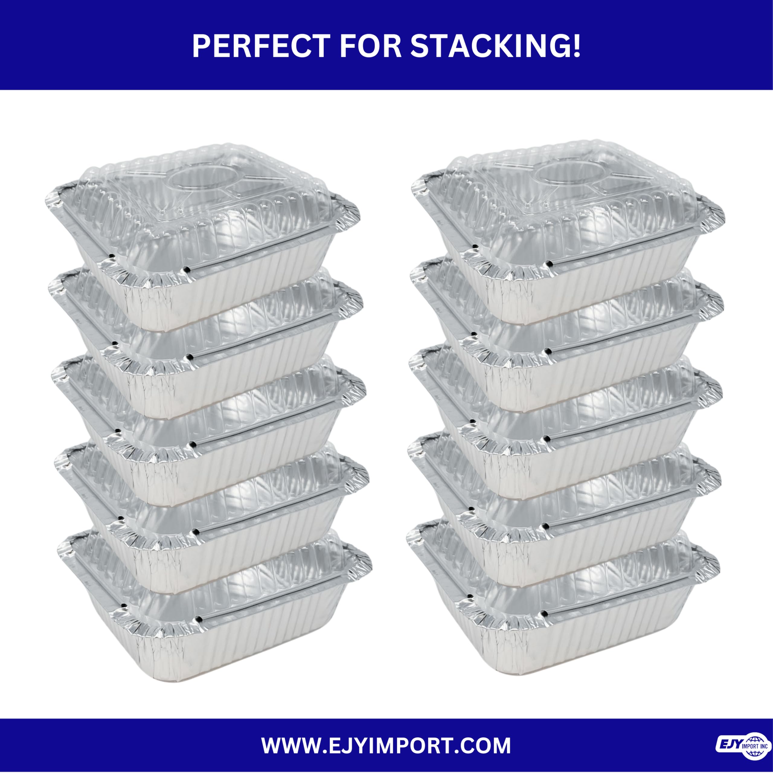 EJY IMPORT Disposable Takeout Pans with Clear Dome Lids | 1lb Capacity Aluminum Pans | Food Containers with Strong Seal for Spill Resistance & Freshness | Recyclable & Eco-Friendly | (25 SETS, 1LB)