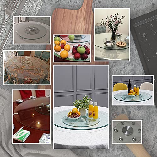 CHUJUA Large Lazy Susan for Dining Table Kitchen Glass Turntable with Aluminum Alloy Bearing, Smooth Swivel, Turntable Dining Table Transparent Round Turntable Tabletop Rotating Serving Tray 90cm