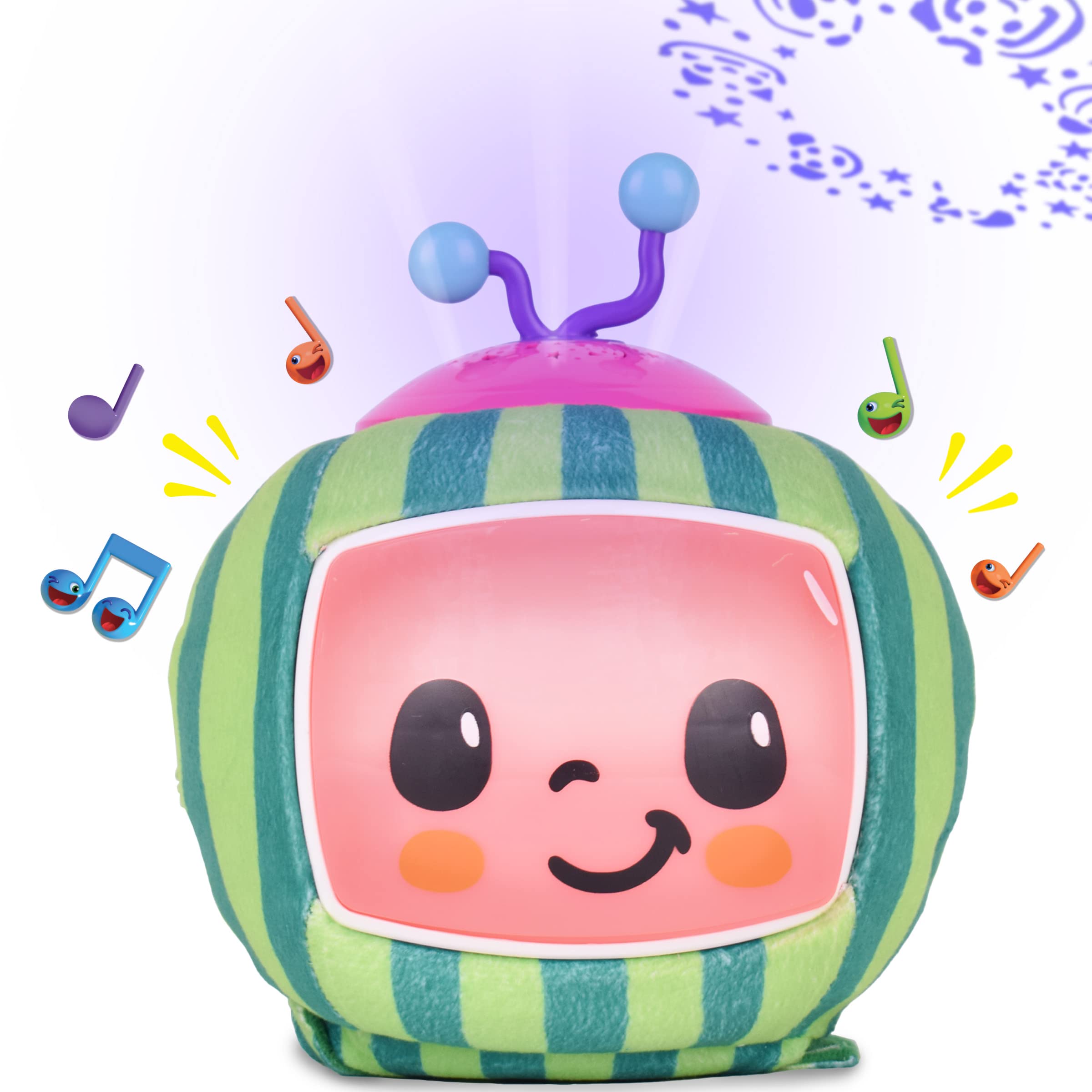 Sunny Days Entertainment CoComelon Official Musical Projector Night Light | Soft Plush Melon Body | Plays Bedtime Songs and Lights Up | Sleep Soother for Toddlers
