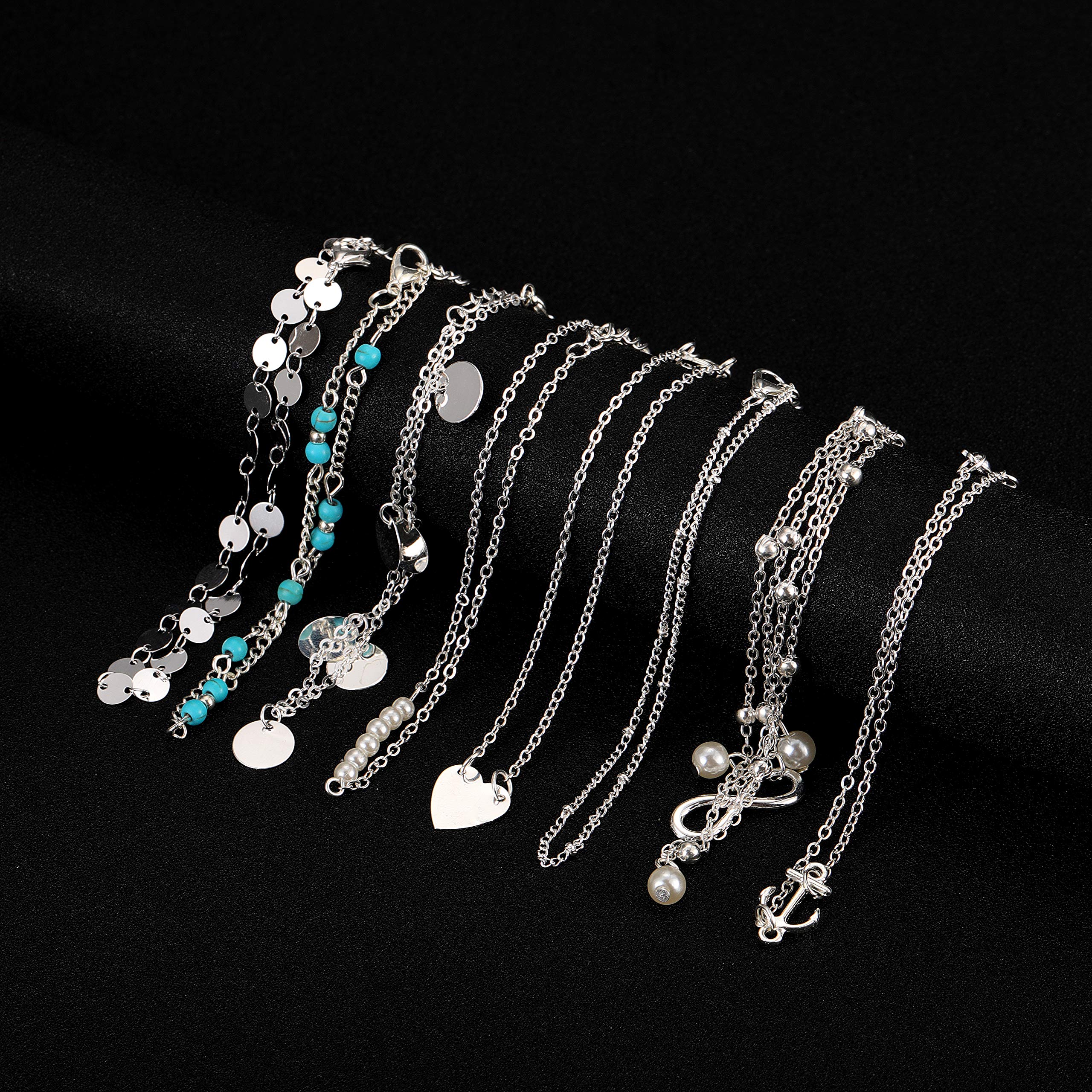 Softones 16Pcs Ankle Bracelets for Women Girls Gold Silver Two Style Chain Beach Anklet Bracelet Jewelry Anklet Set,Adjustable Size