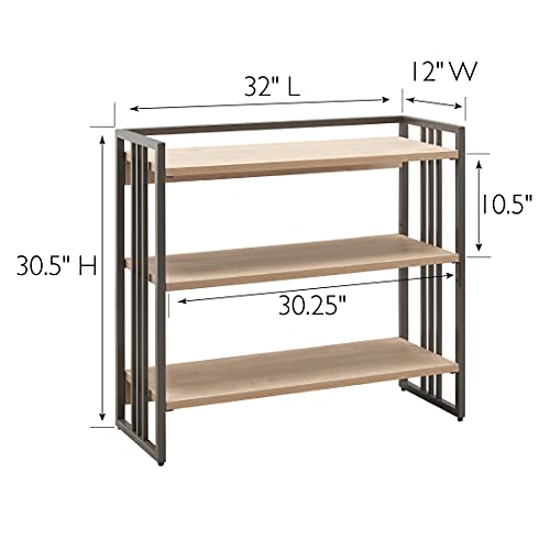 Leick Home 70008-WOGM Mixed Metal and Wood Slatted Bookshelf, White Oak/Gunmetal Gray