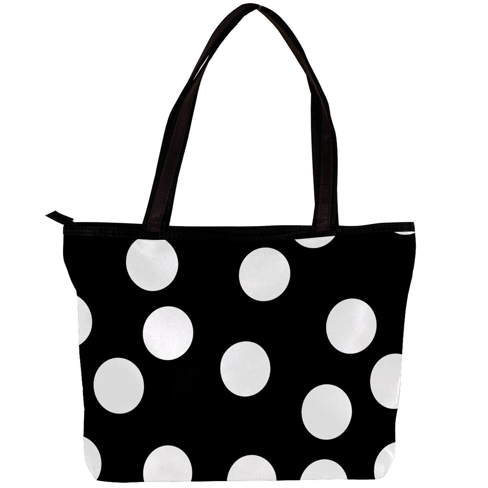 miningcase Tote Bag Shoulder Bags White Black Polka Dot Handbags for Women with Inner Pouch
