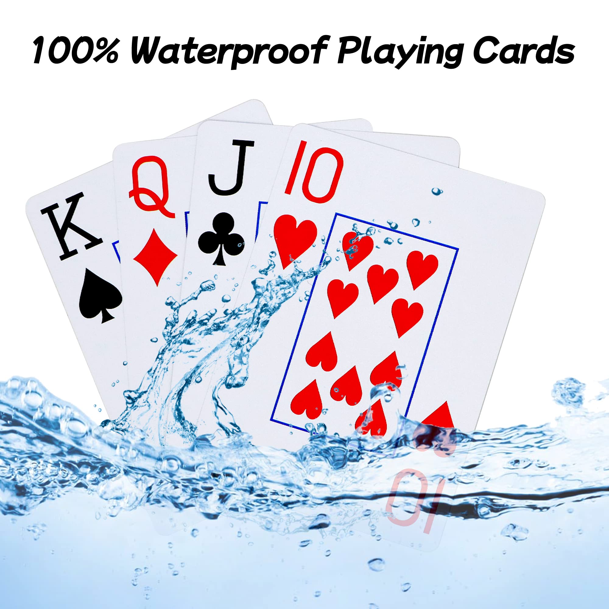 Neasyth Waterproof Plastic Playing Cards,large print playing cards,Jumbo Index, for Texas Hold'em, Blackjack, Pinochle, Euchre, for Pool Beach Water Games(1 PCS Blue+1 PCS RED)