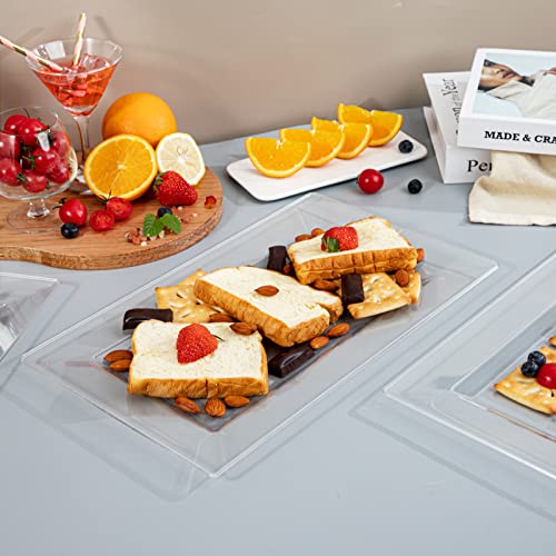 DaYammi 12 Pack Plastic Serving Trays, Heavy Duty Clear Plastic Serving Platters 13”×8” Rectangle Disposable Serving Platters and Trays for Parties, Wedding, Birthday, Dessert Table, Cupcake