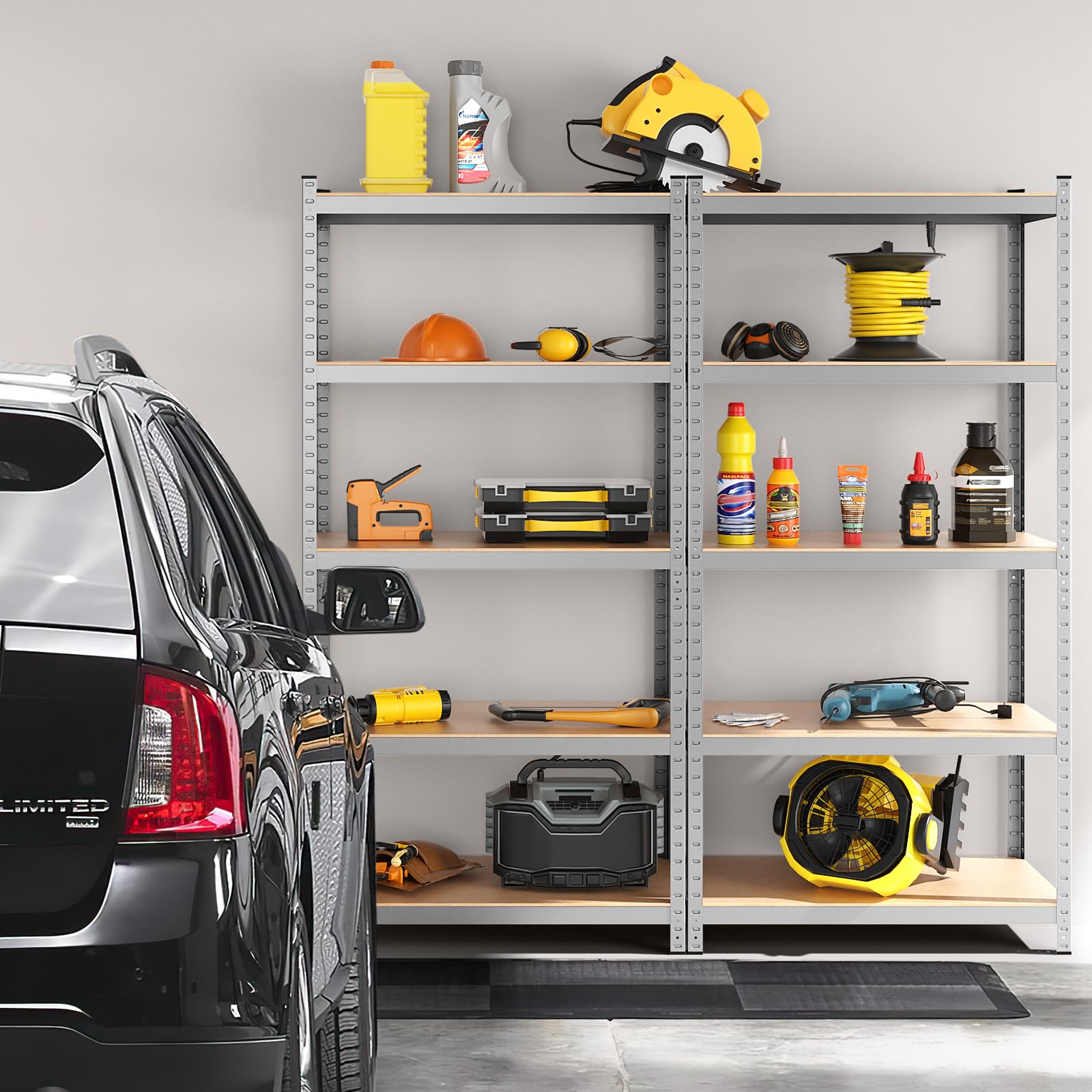 ERGOMASTER Garage Storage Shelves 5-Tier Garage Shelving Unit 2920LBS Heavy Duty Shelving Adjustable Boltless Organizer Rack for Garage Warehouse Pantry Office 72" W x 18" D x 72" H(Siler,2Pack)