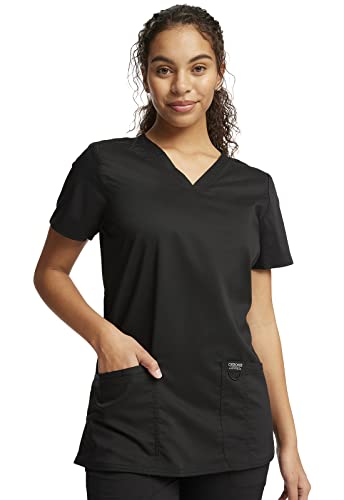 V-Neck Scrubs for Women Workwear Revolution, Soft Stretch, Easy Care WW620, L, Black