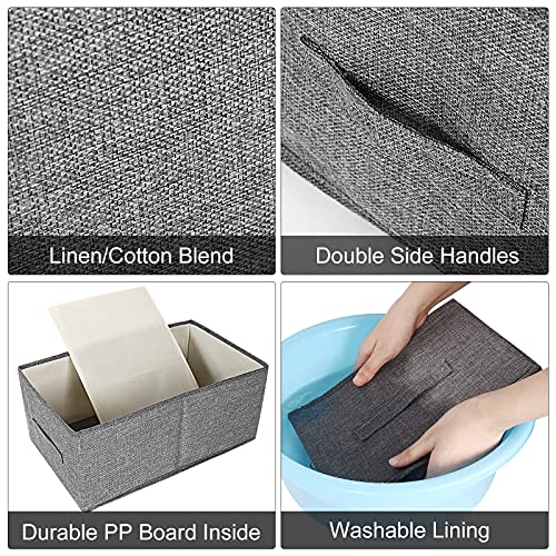 Valease 2-Pack Linen Fabric Storage Bin for Shelves(No Lid),Washable Storage Box Containers Baskets Cube with Handles for Bedroom,Closet Organizer,Office,Living Room,Nursery (Grey, Small)