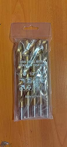 DRILLFORCE (5 Pcs) 1/2 in. x 6 in. HSS Titanium Coated Drill Bits, Jobber Length, Straight Shank, Metal Drill for General Purpose (1/2)