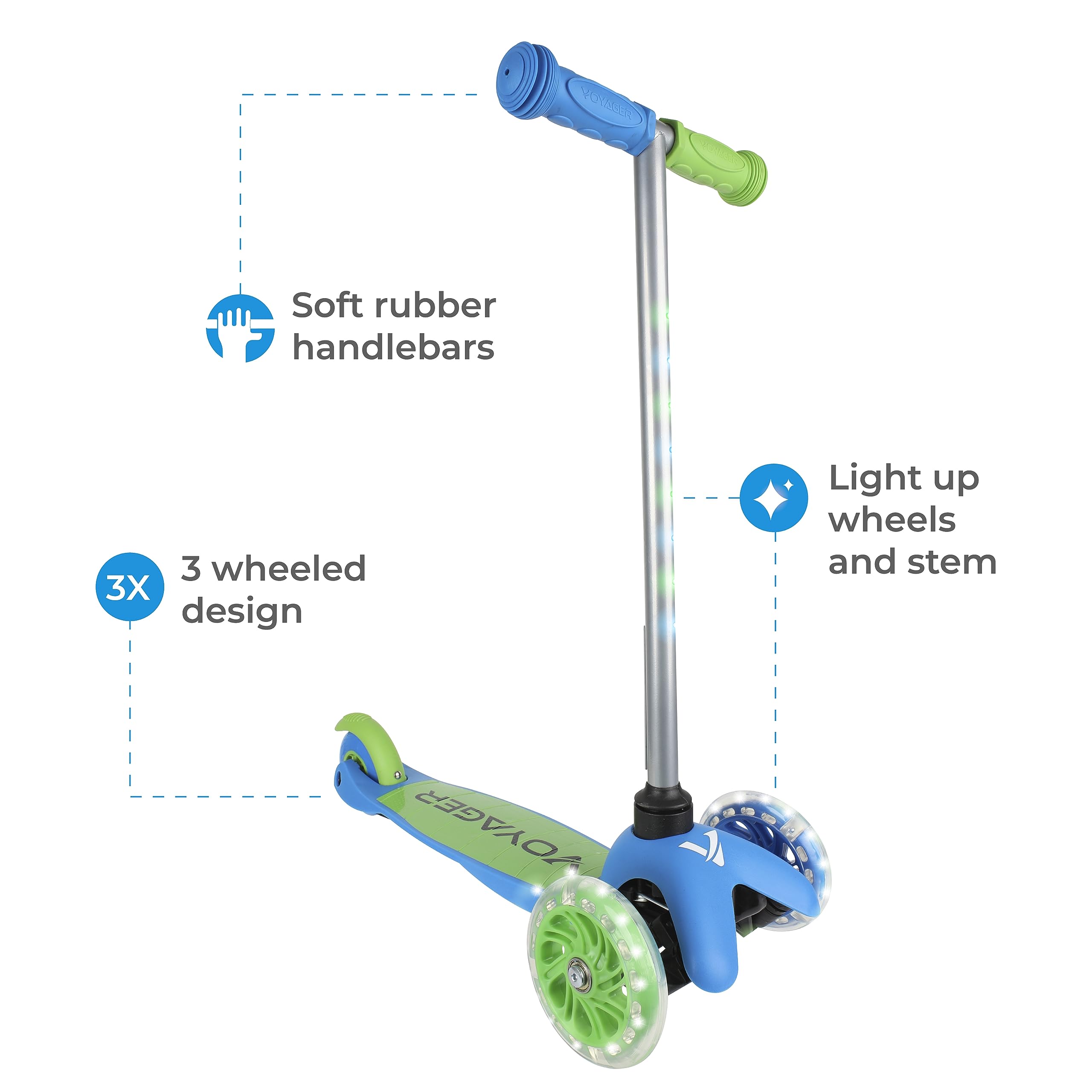Sakar Ignight Green 3 Wheel Scooter for Boys and Girls Ages 3+, Max Weight 75lbs, Foot-Activated Brake - Durable, Comfortable, & Easy to Ride