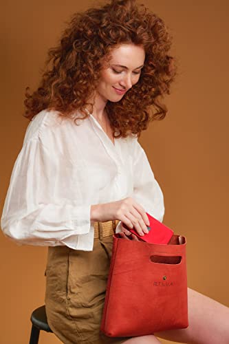 BTLUX Leather Tote Handbag for Women - Handmade with 100% Full Grain Leather - Shopper Tote Bag with Minimalist Design (Brown)