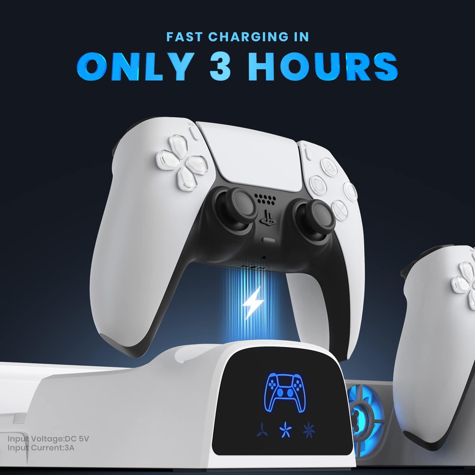 CODOGOY PS5 Stand with 2 Cooling Fan + Controller Keyboard with Backlight for Playstation 5