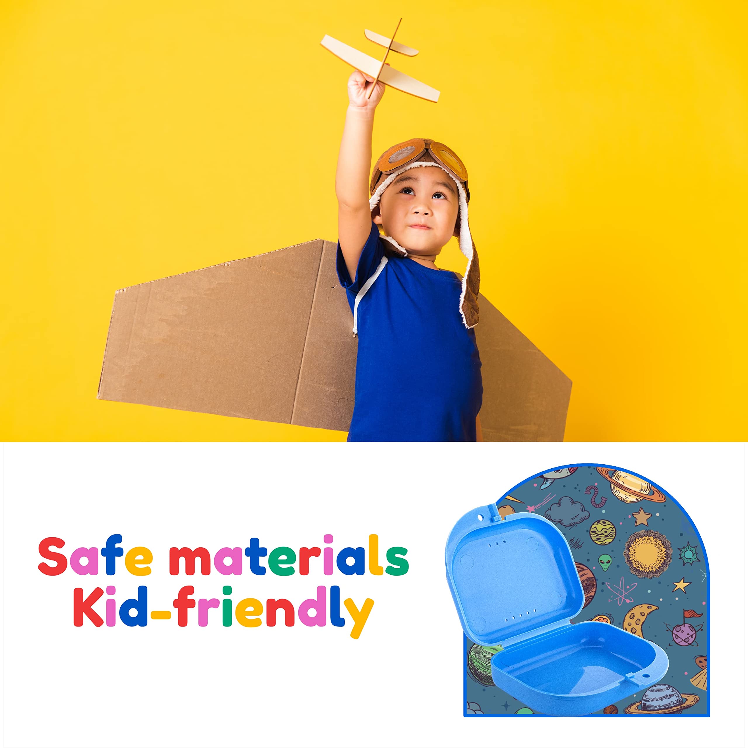 Cute Retainer Cases, Retainer Holder Case 1 Pack, Aligner Case with Funny Cartoon, Night Guard Case with Space Patterns (Blue)
