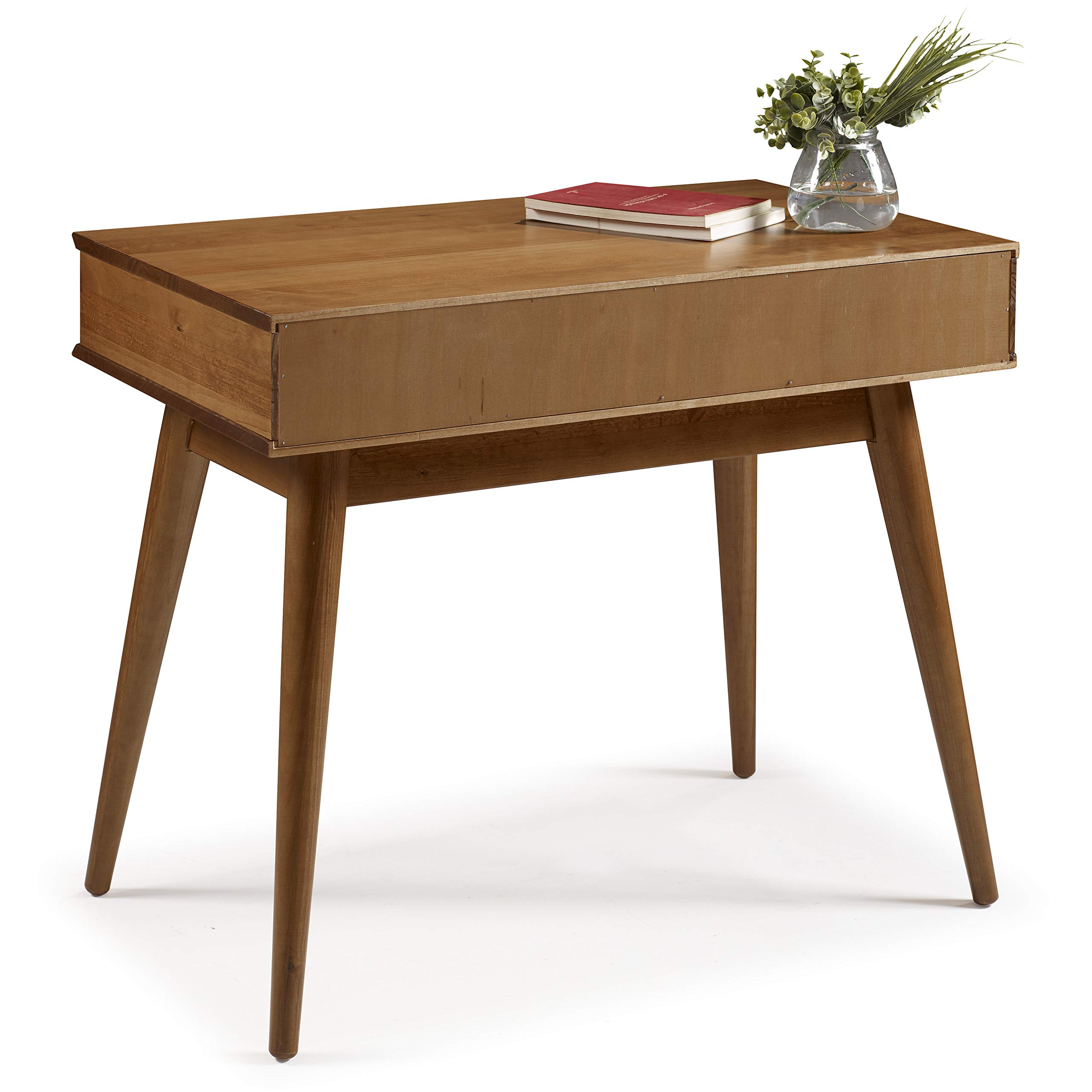 Camaflexi Mid-Century Modern Computer Desk / 35.75"W / Study Writing Table / Solid Wood / Natural Variations of Wood Grains / One Drawer / Partial Assembly, Castanho Brown, 30"H x 35.75"W x 20"D