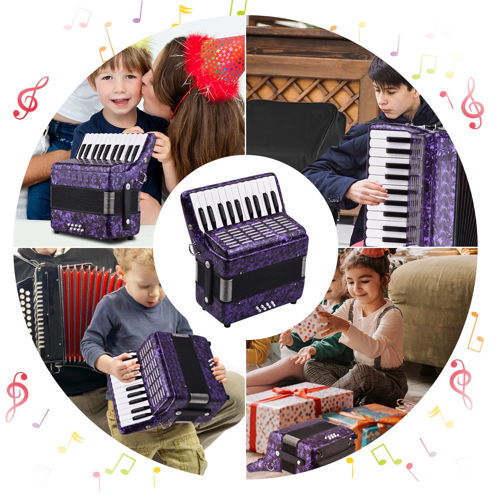 Btuty 22 Keys 8 Bass Piano Accordion with Adjustable Straps Gig Bag Musical Instrument for Beginners