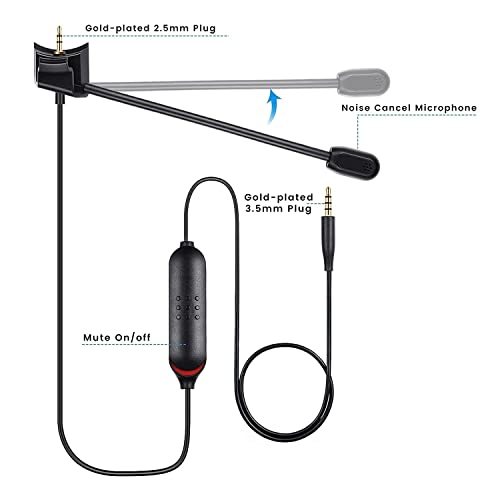 Detachable Replacement QC35 Headphone Boom Microphone Cable Cord Mute Switch Compatible with Bose QuietComfort 35 II (QC35 II) QC35 Gaming Headset for PC/ Laptop/ PS4/ PS5/ Xbox One Controllers