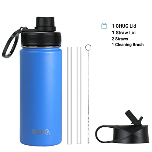 DRINCO Stainless Steel Water Bottle Spout Lid Vacuum Insulated Double Wall Water Bottle Wide Mouth (40oz 32oz 22oz 18oz 14oz) Leak Proof Keeps Cold or Hot (18 oz, 18oz Royal Blue)