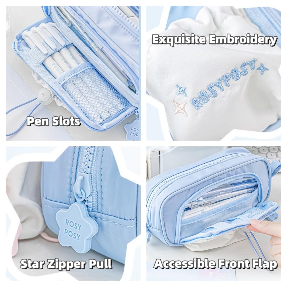 Cute Star Pencil Box Large Capacity Kawaii Drawstring Aesthetic Estuche Para Lapices (At seaside (Blue))