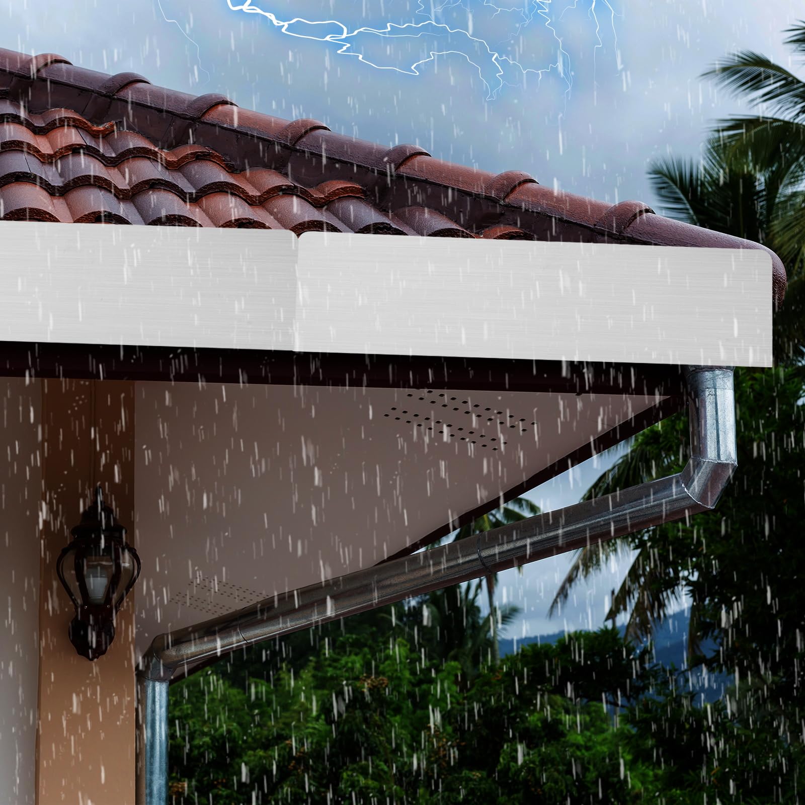 Blulu 2 Pcs Gutter Guard Gutter Valley Splash Guard Aluminum Roof Rain Diverter with 20 Screws Roofing Gutters Accessories for House Residential Flat Shingle Roofs Corner (Straight Style)