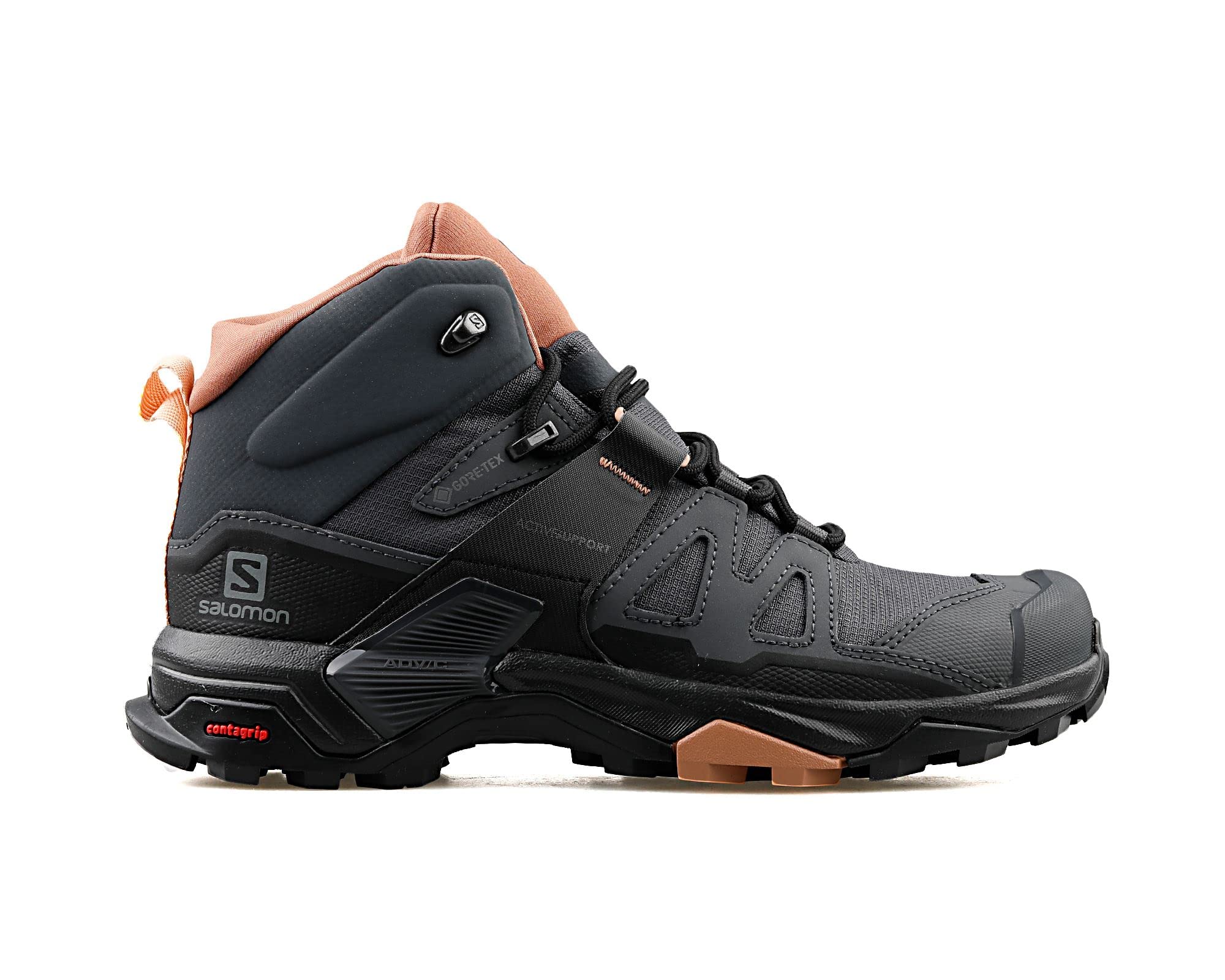 Salomon X Ultra 4 MID Gore-TEX Hiking Boots for Women, Ebony/Mocha Mousse/Almond Cream, 8.5