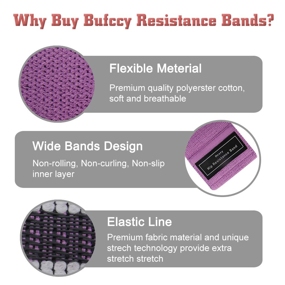 Bufccy Exercise Resistance Bands Set for Men Women Workout Bands Elastic Loops for Butt Glutes Yoga Crossfit Fitness