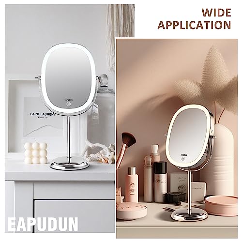 EAPUDUN 9" Makeup Mirror with Lights, 84 Premium LED Beads Lighted Rechargeable Makeup Mirror with 3 Colors Modes Brightness Adjustable, 1X/7X Magnifying Mirror with 360° Rotation - Chrome