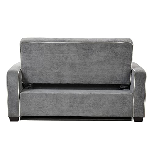 ERYE 3-in-1 Oversized Upholstered Daybed Futon Loveseat W/Pull-Out Sleeper Bed and USB Ports,2-Seaters Sofa & Couch Soft Cushions Love Seat Convertible Full Size Sleep Sofabed for Living Room, Gray