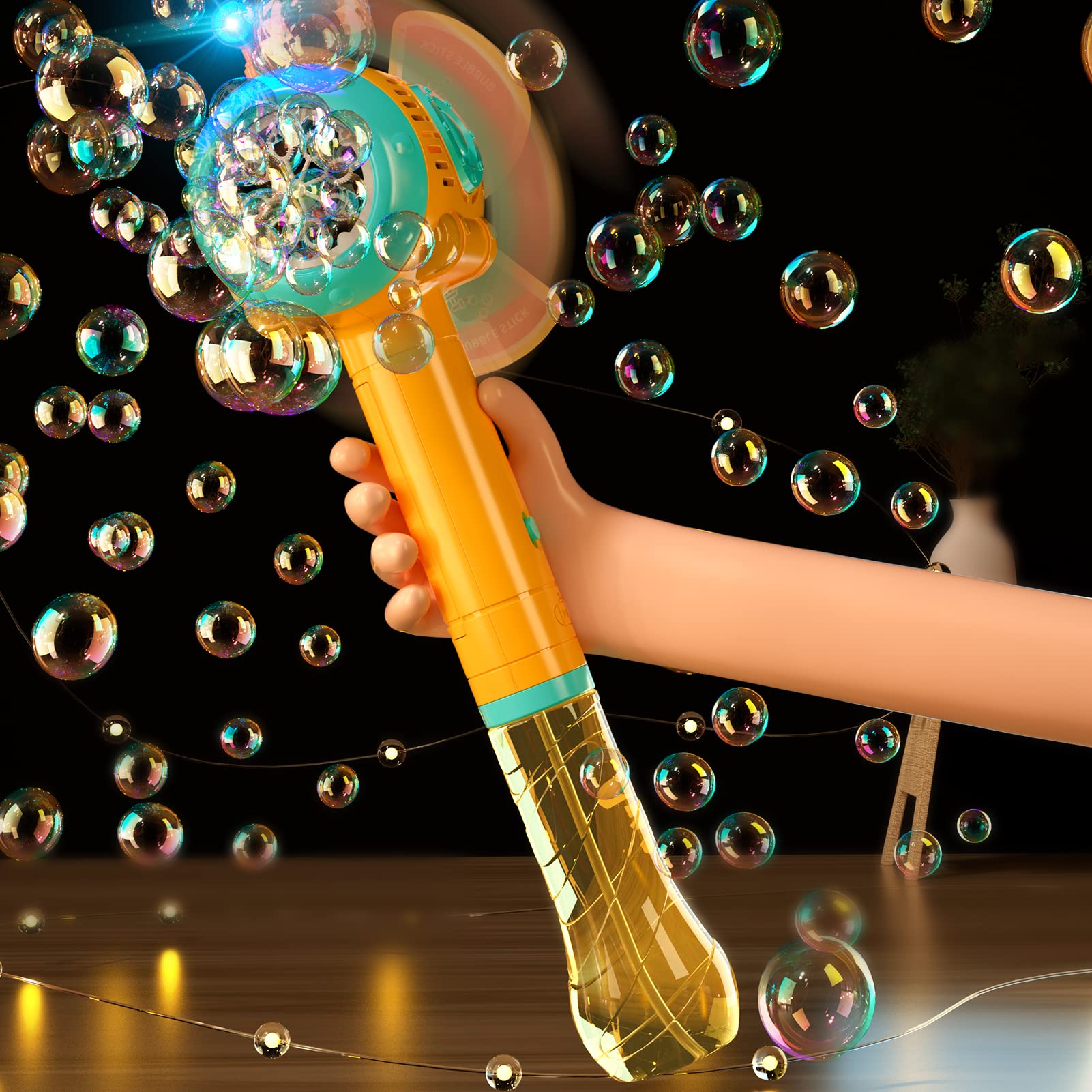 Bubble Wand Gun Machine for Kids Toddlers 1-3，5000+ Bubbles 360°No Leak，Windmill-Submarine Automatic Bubble Maker Blower with Led Light 1 Bubble Solution for Party Wedding Outdoor Indoor Activity