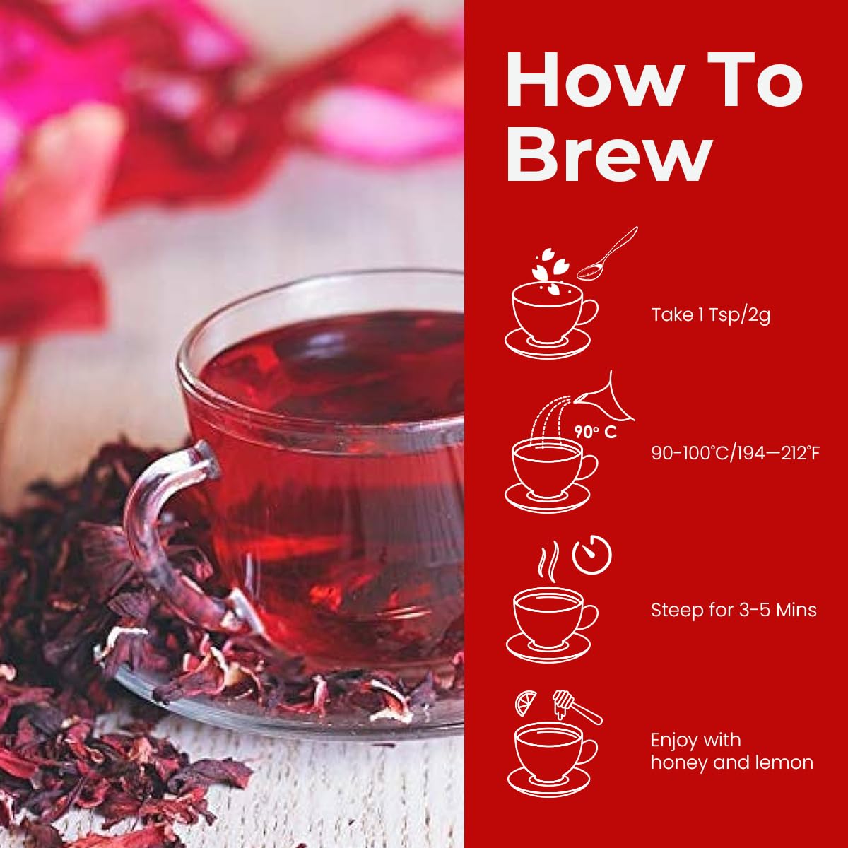 BLUE TEA - Hibiscus Classic Herbal Tea - 100 Plant Based Tea Bags || SKIN GLOW ENHANCING TEA || Caffeine Free - Flower Based - Vegan - Non-Bitter - Natural Ingredients | Zipper Pack