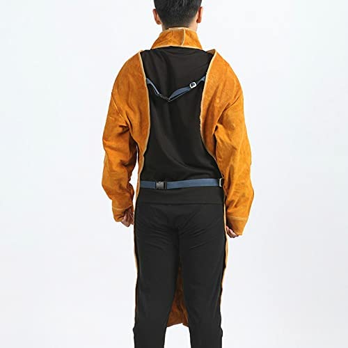 Cowhide Work Clothes Apron Welding Protective Clothing Heat And Fire Resistant Welders Clothing Welding Apron With Sleeves (105CM)