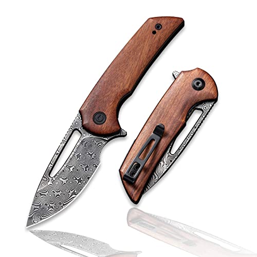 CIVIVI Odium Damascus Blade Bundled Button Lock Cogent, Great EDC Knife Companion