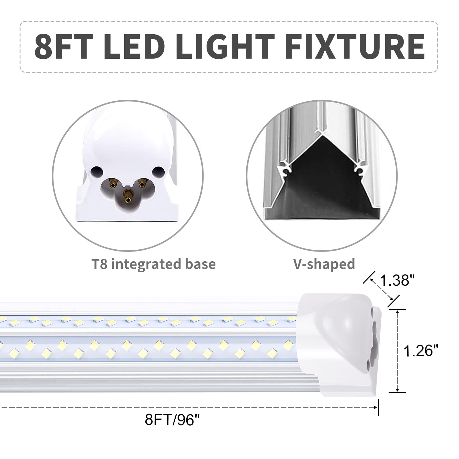 FALANFA 8FT T8 V Shape Integrated Tube Light Double Side 4 Row,120W LED Shop Light Fixture, AC85-277V 14400 Lumens 6000K Cold White, LED Cooler Door Light 25 Pack